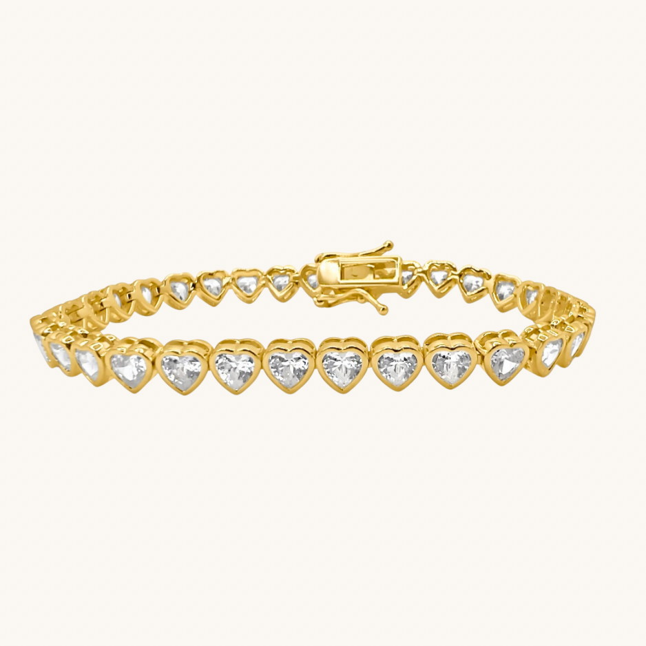 Gold Heart Tennis Bracelet | Gogo Lush