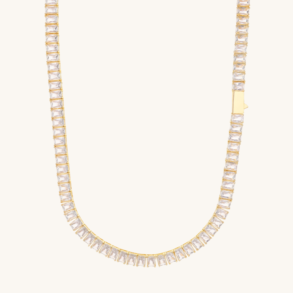 Gold Baguette Tennis Necklace | Gogo Lush
