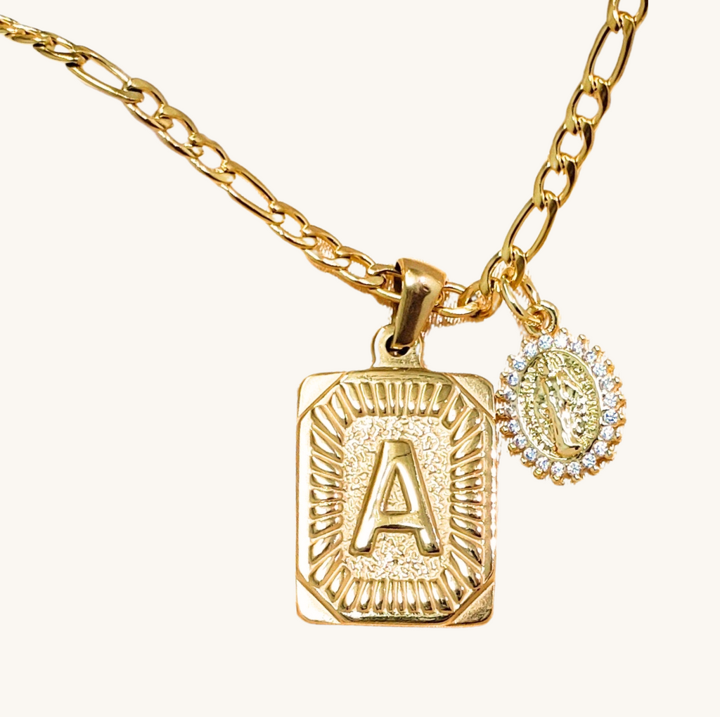 Rectangle Initial Virgin Mary Necklace | Gogo Lush