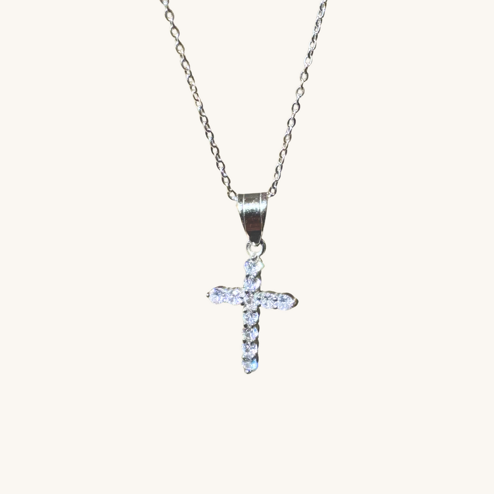 Silver Diamond Cross Necklace | Gogo Lush